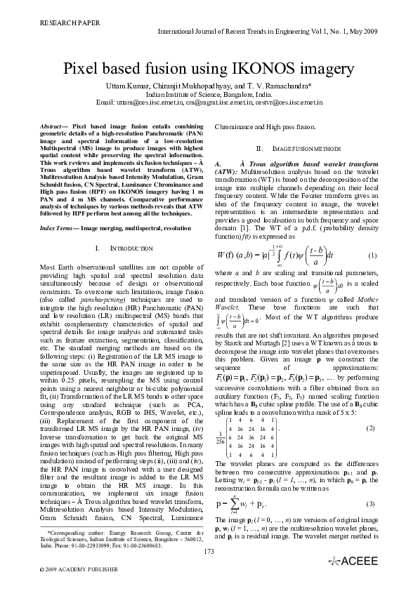 (PDF) Pixel Based Fusion Using IKONOS Imagery | UTTAM KUMAR - Academia.edu