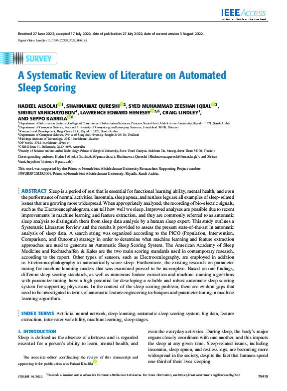 (PDF) A Systematic Review of Literature on Automated Sleep Scoring