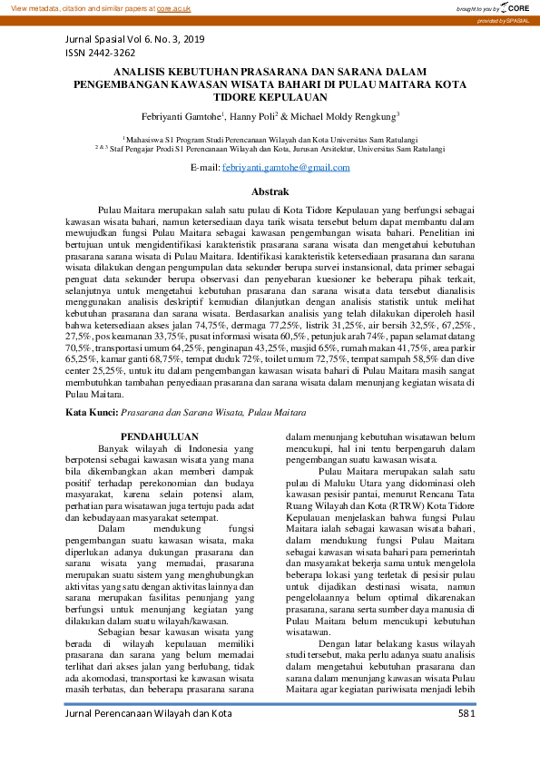 (PDF) Analisis Kebutuhan Prasarana Dan Sarana Dalam Pengembangan Kawasan Wisata Bahari DI Pulau ...