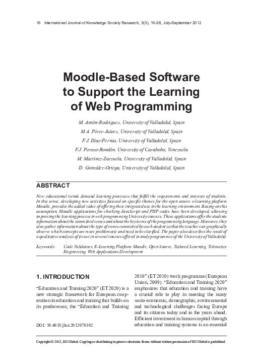(PDF) Moodle-Based Software to Support the Learning of Web Programming