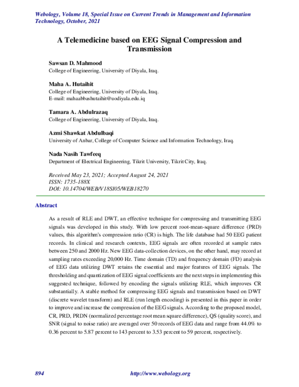 Pdf A Telemedicine Based On Eeg Signal Compression And Transmission 