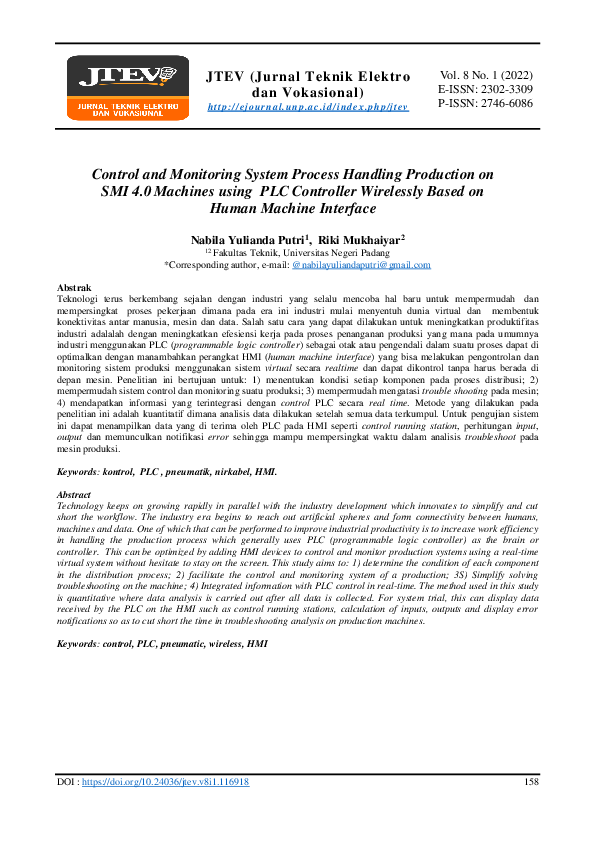 (PDF) Control and Monitoring System Process Handling Production on SMI ...