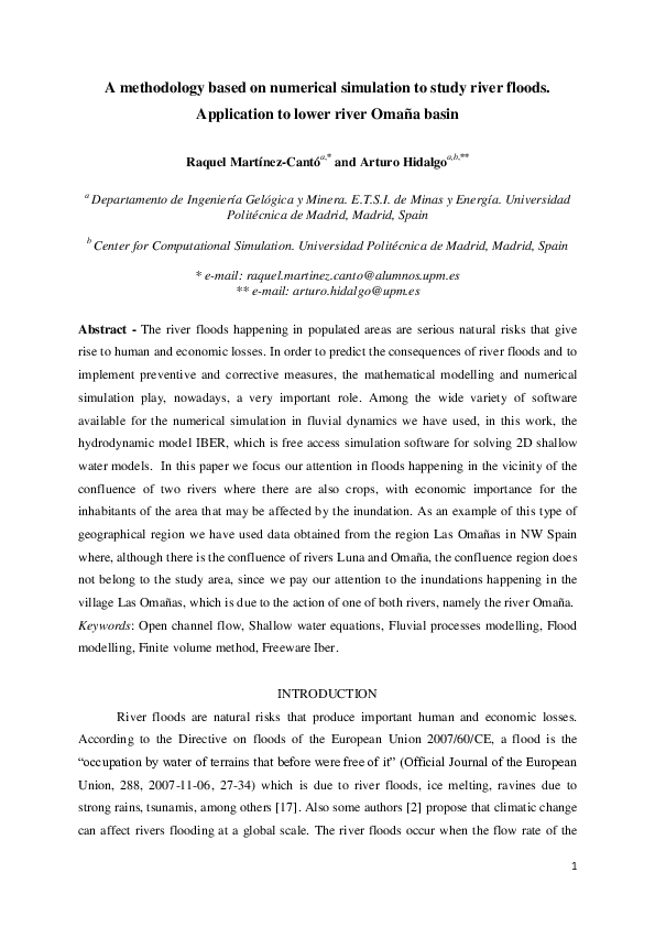 (PDF) A Methodology Based on Numerical Simulation to Study River Floods. Application to Lower ...