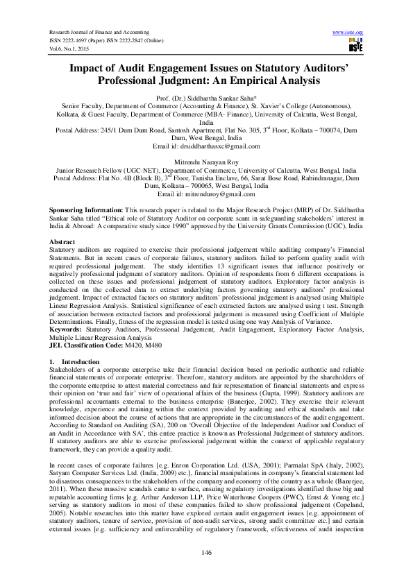 (PDF) Impact of Audit Engagement Issues on Statutory Auditors ...