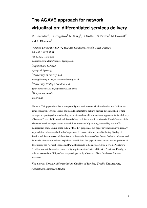 (PDF) The AGAVE approach for network virtualization: differentiated services delivery | Antonio ...