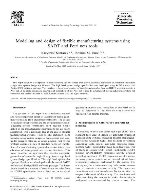 (PDF) Modelling and design of flexible manufacturing systems using SADT and Petri nets tools ...