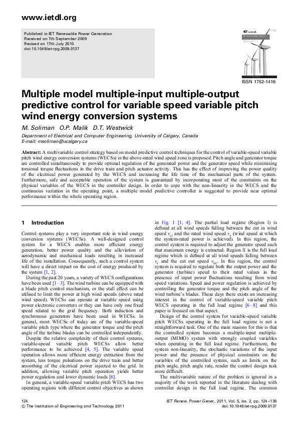 Pdf Multiple Model Multiple Input Multiple Output Predictive Control For Variable Speed 