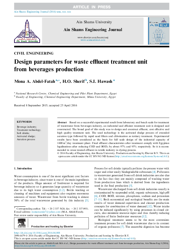 (PDF) Design parameters for waste effluent treatment unit from ...