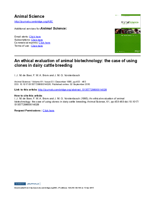 (PDF) An ethical evaluation of animal biotechnology: the case of using ...