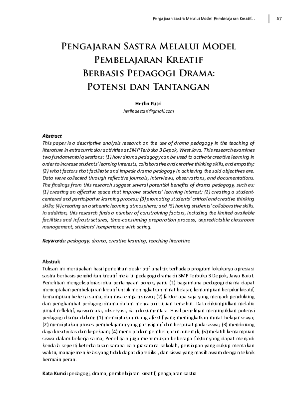 (PDF) Pengajaran Sastra Melalui Model Pembelajaran Kreatif Berbasis ...