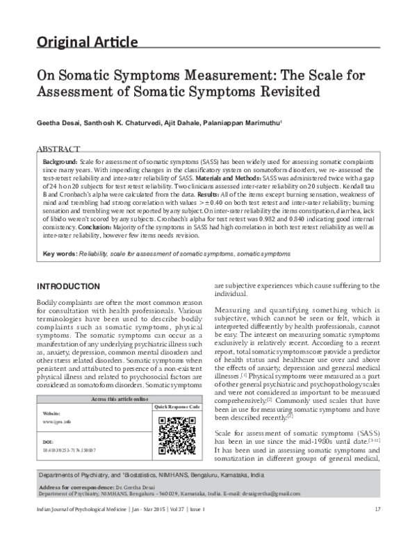 (PDF) On somatic symptoms measurement: The scale for assessment of ...