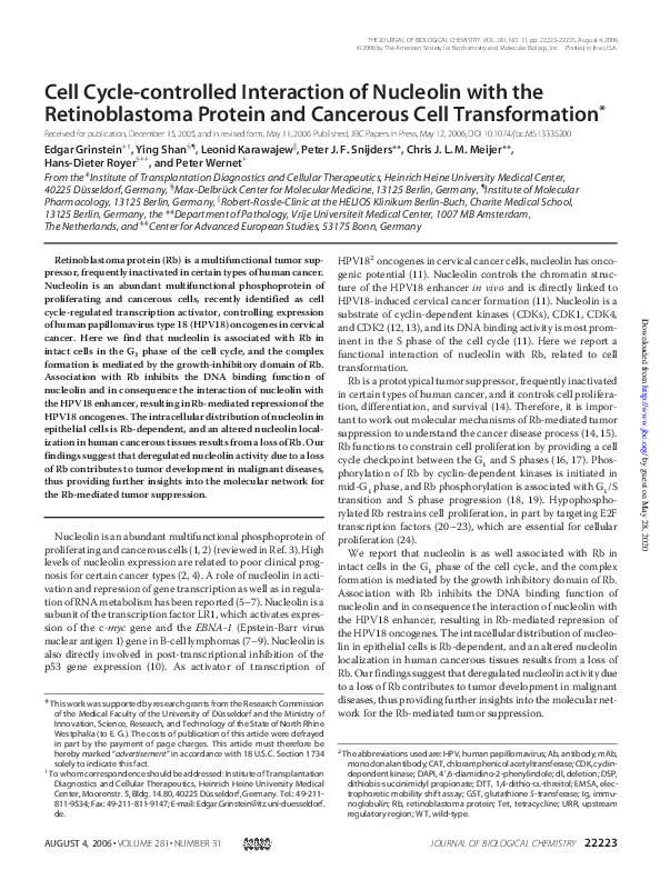 (PDF) Cell Cycle-controlled Interaction of Nucleolin with the ...