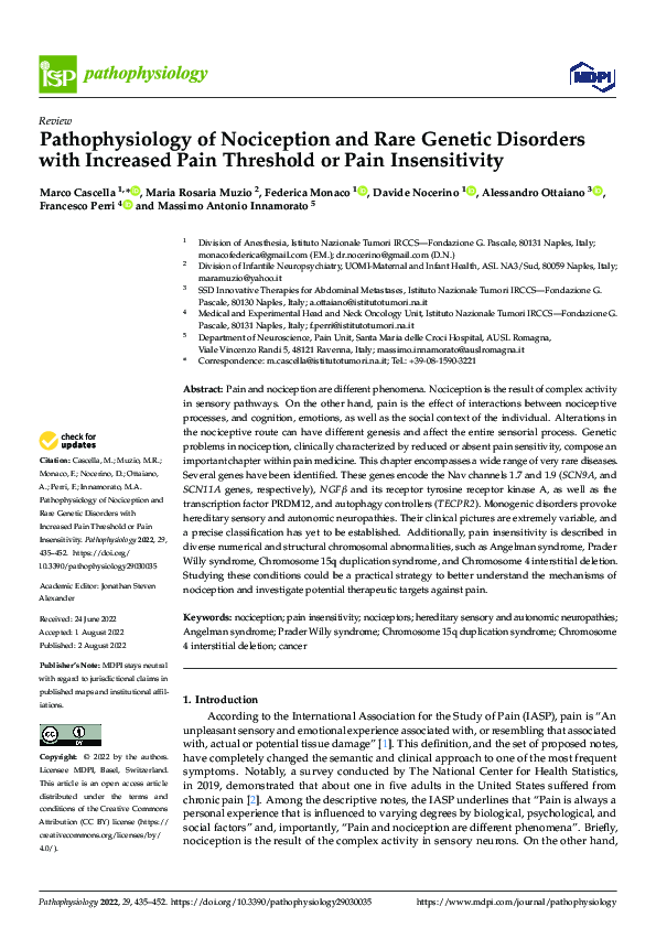 (PDF) Pathophysiology of Nociception and Rare Genetic Disorders with ...