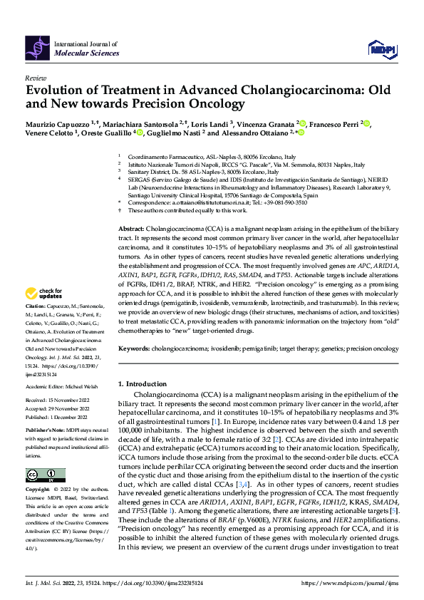 (PDF) Evolution of Treatment in Advanced Cholangiocarcinoma: Old and New towards Precision Oncology