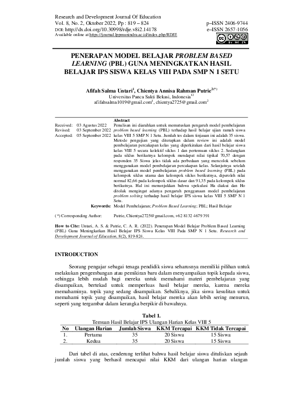 (PDF) Penerapan Model Belajar Problem Based Learning (PBL) Guna Meningkatkan Hasil Belajar IPS ...
