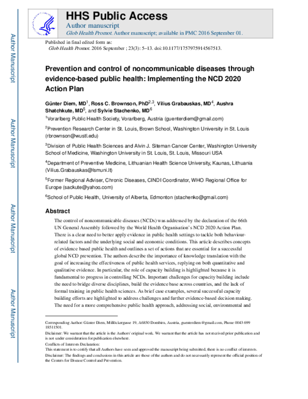 (PDF) Implementing Evidence-Based Strategies for NCD Prevention