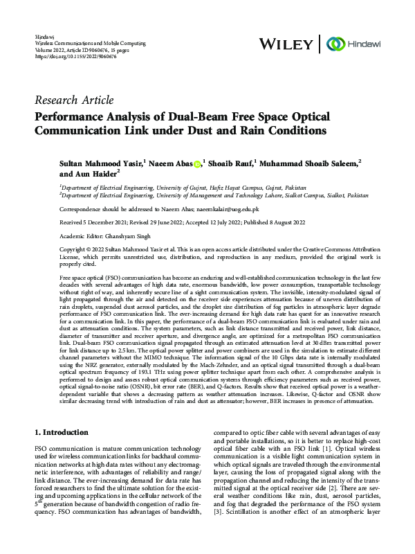 (PDF) Performance Analysis of Dual-Beam Free Space Optical ...