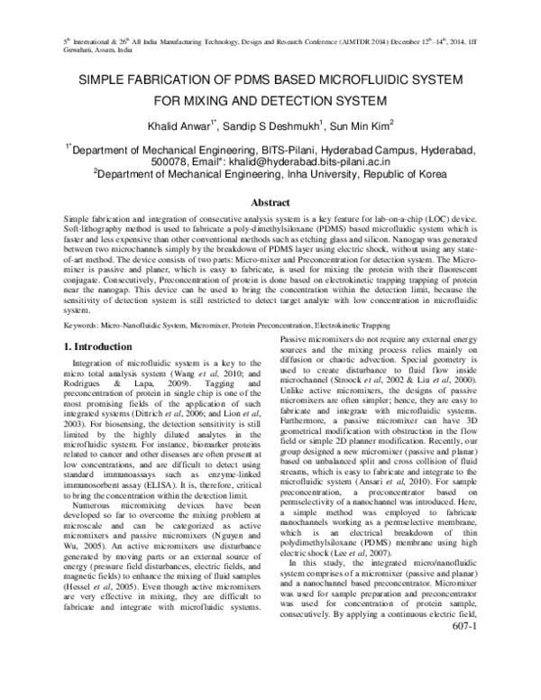 (PDF) Simple Fabrication of PDMS Based Microfluidic System for Mixing ...