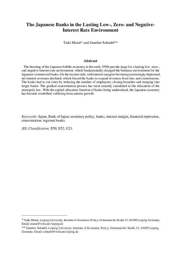 (PDF) The Japanese Banks in the Lasting Low-, Zero- and Negative ...