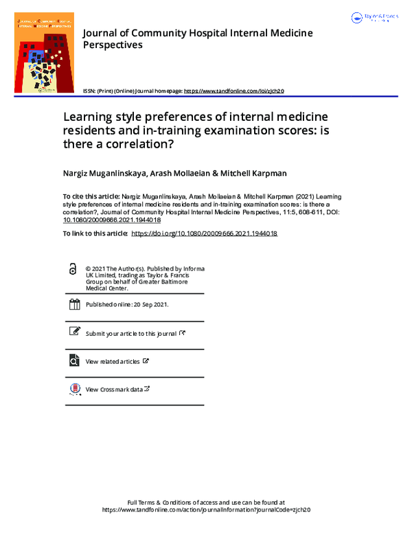 (PDF) Learning style preferences of internal medicine residents and in-training examination ...