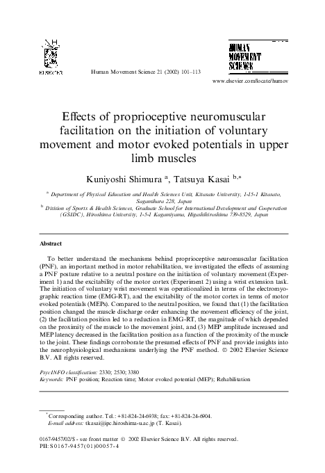 (PDF) Effects of proprioceptive neuromuscular facilitation on the initiation of voluntary ...