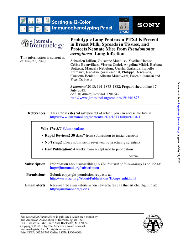 (PDF) Prototypic Long Pentraxin PTX3 Is Present in Breast Milk, Spreads ...