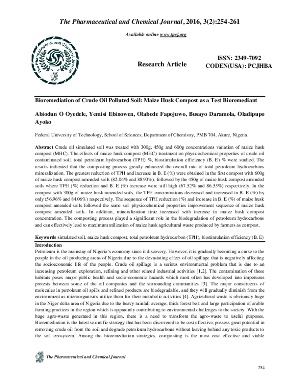 (PDF) CODEN(USA): PCJHBA Bioremediation of Crude Oil Polluted Soil ...