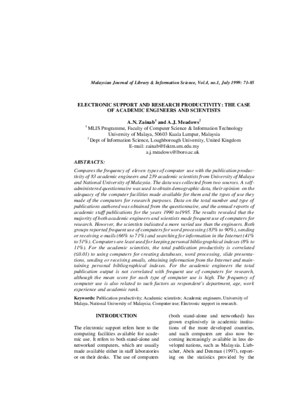 (PDF) Electronic support and research productivity: the case of ...