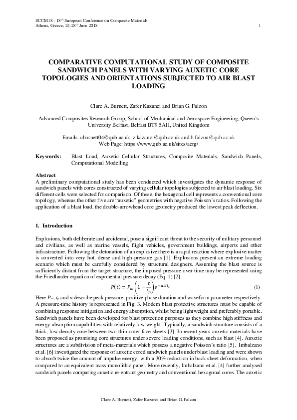 (PDF) Comparative Computational Study of Composite Sandwich Panels with Varying Auxetic Core ...
