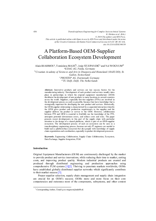 (PDF) A Platform-Based OEM-Supplier Collaboration Ecosystem Development
