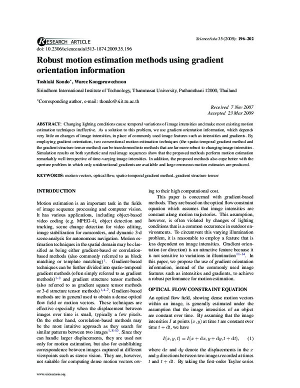 (PDF) Motion Estimation Using Gradient Orientation Structure Tensors