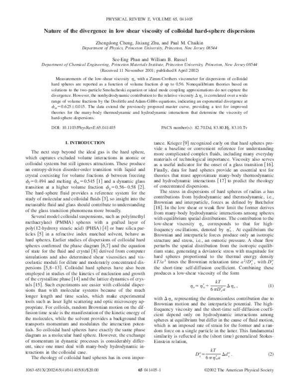 (PDF) Nature of the divergence in low shear viscosity of colloidal hard ...