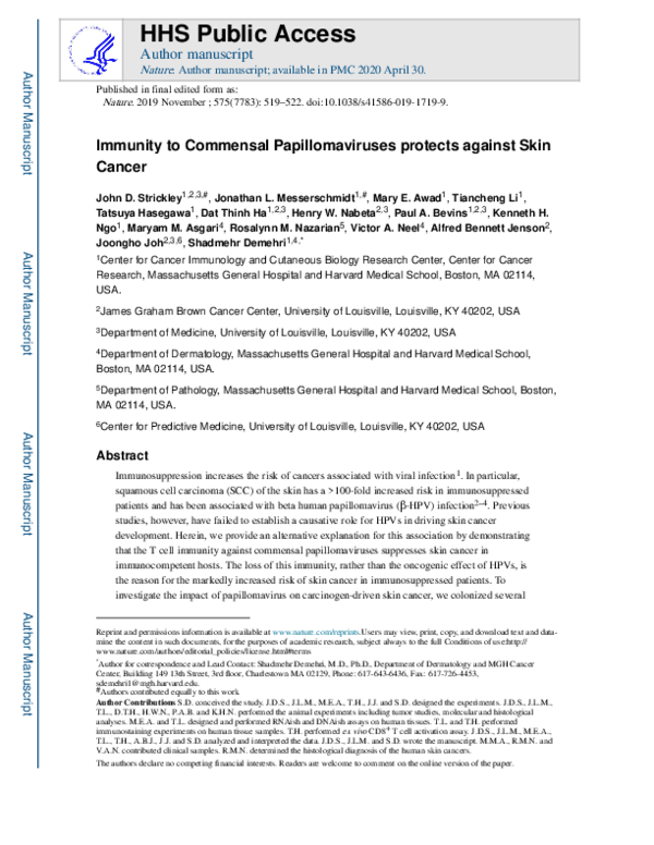 (PDF) Immunity to commensal papillomaviruses protects against skin cancer