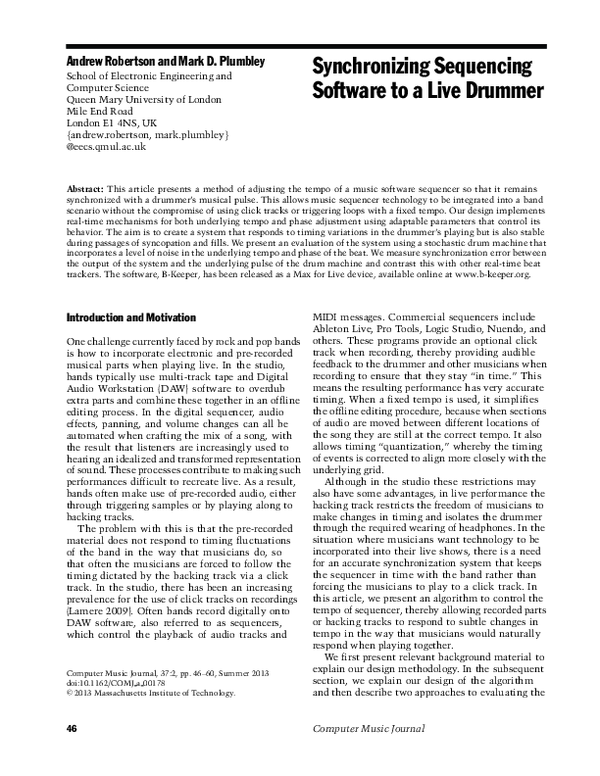 (PDF) Synchronizing Sequencing Software to a Live Drummer