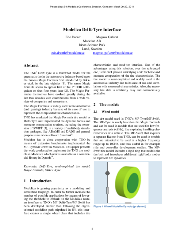 (PDF) Modelica Delft-Tyre Interface