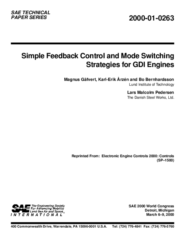 (PDF) Simple Feedback Control and Mode Switching Strategies for GDI Engines