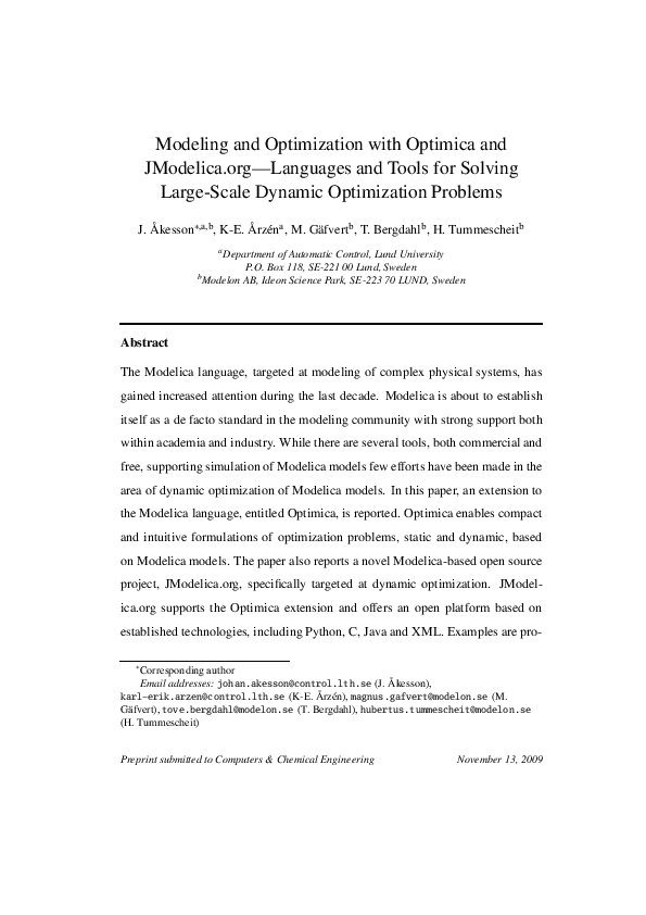 Pdf Modeling And Optimization With Optimica And —languages And Tools For Solving