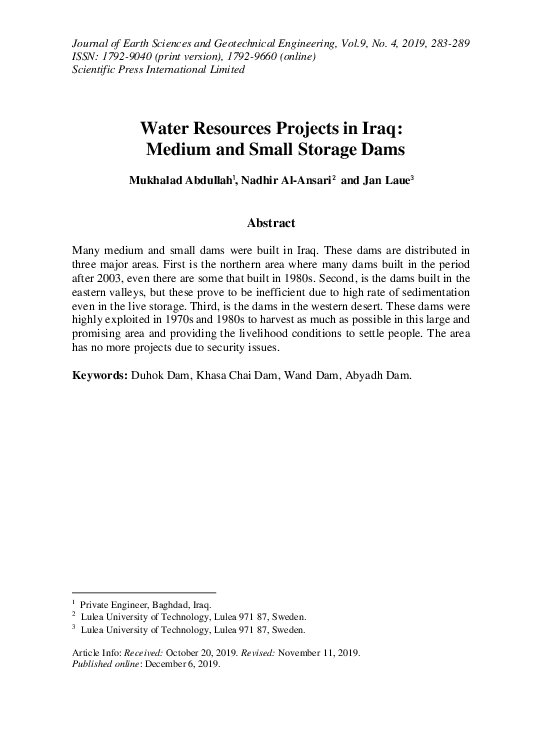(PDF) Water Resources Projects in Iraq : Medium and Small Storage Dams