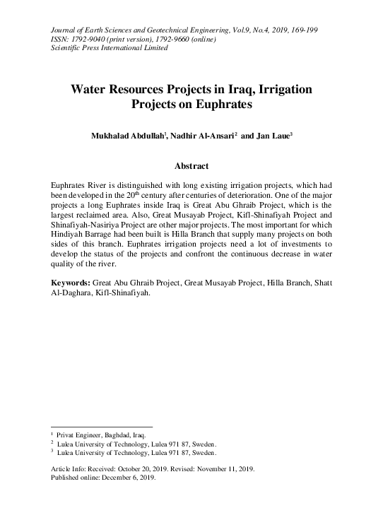 (PDF) Water Resources Projects in Iraq : Irrigation Projects on Euphrates