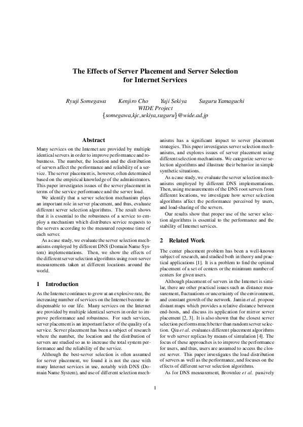 (PDF) The effects of server placement and server selection for internet ...