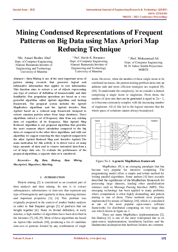 (PDF) Mining Condensed Representations of Frequent Patterns on Big Data using Max Apriori Map ...