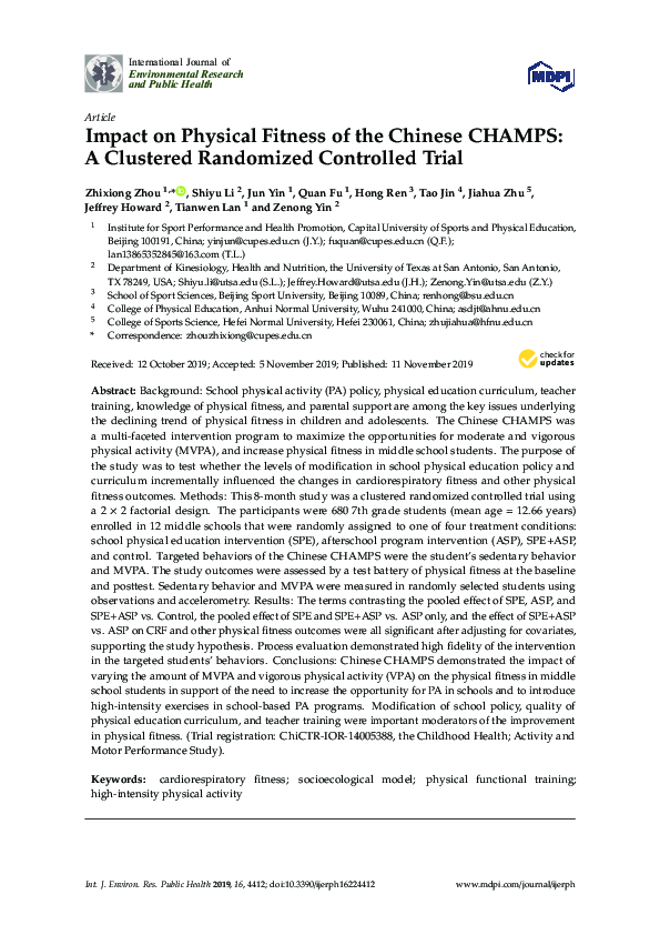 (PDF) Impact on Physical Fitness of the Chinese CHAMPS: A Clustered ...