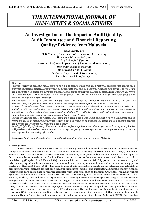 (PDF) An Investigation on the Impact of Audit Quality, Audit Committee ...