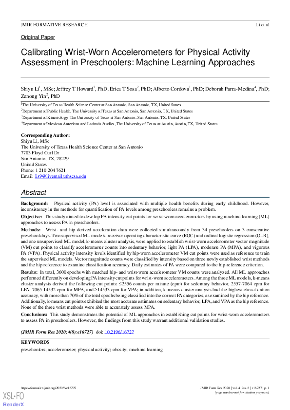 Pdf Machine Learning Approaches To Calibrate Wrist Worn Accelerometry For Physical Activity