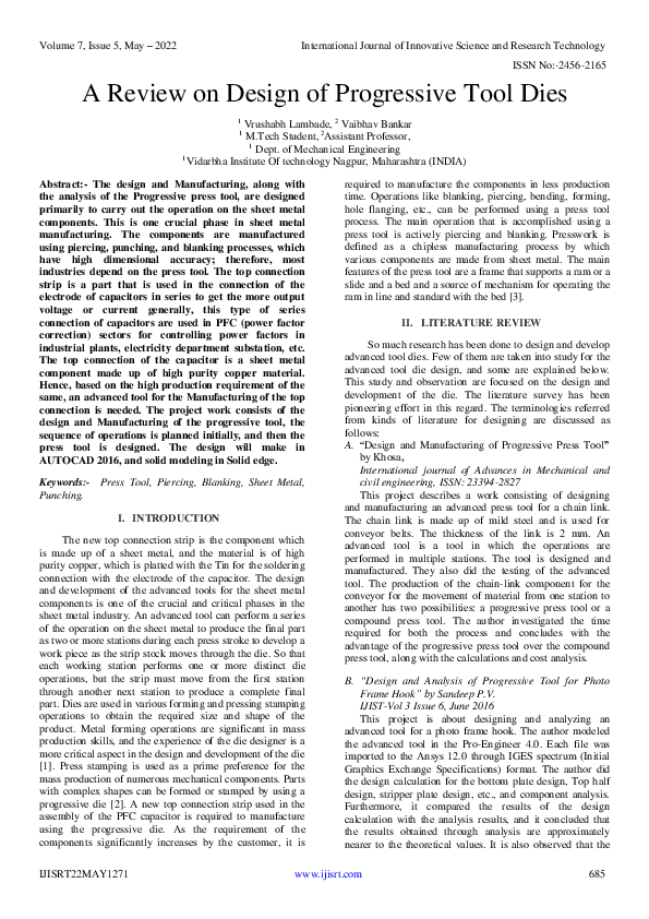 (PDF) A Review on Design of Progressive Tool Dies