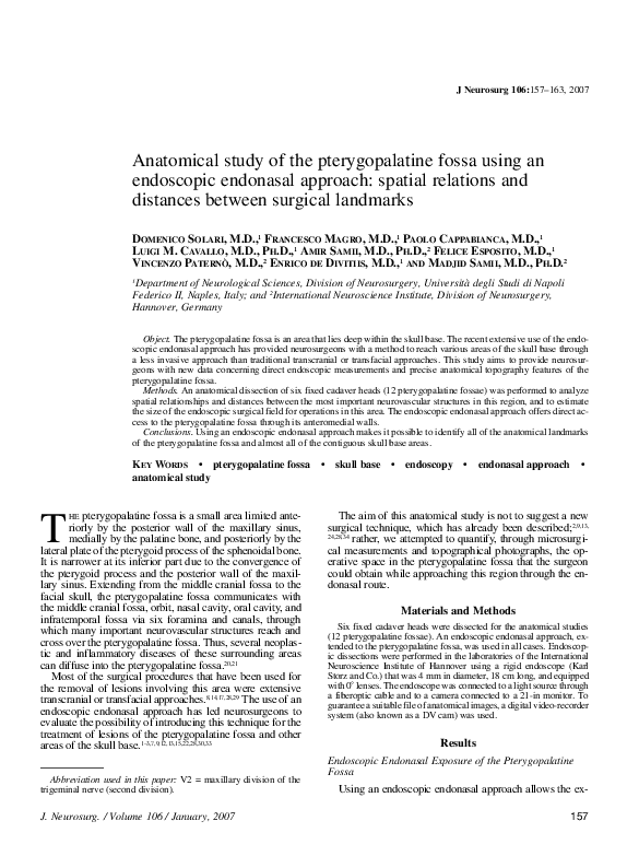 (PDF) Anatomical study of the pterygopalatine fossa using an endoscopic endonasal approach ...