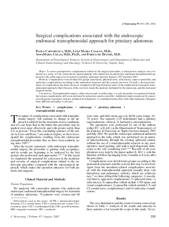 (PDF) Surgical complications associated with the endoscopic endonasal ...