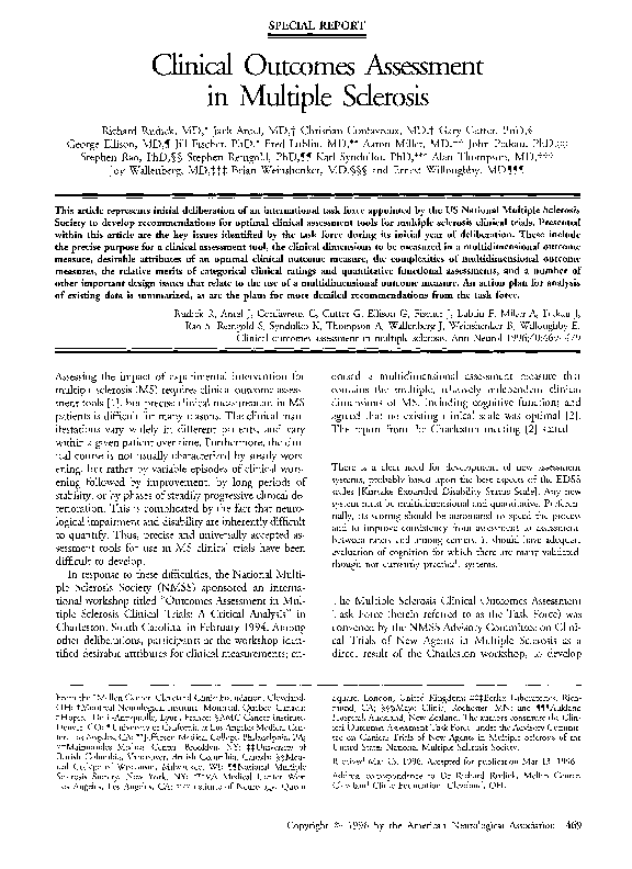 (PDF) Clinical outcomes assessment in multiple sclerosis