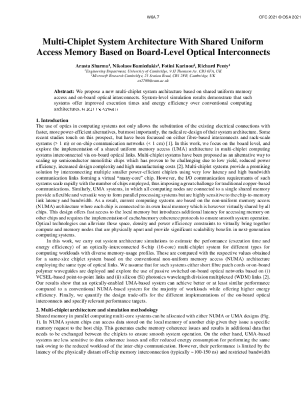 Pdf Multi Chiplet System Architecture With Shared Uniform Access Memory Based On Board Level 