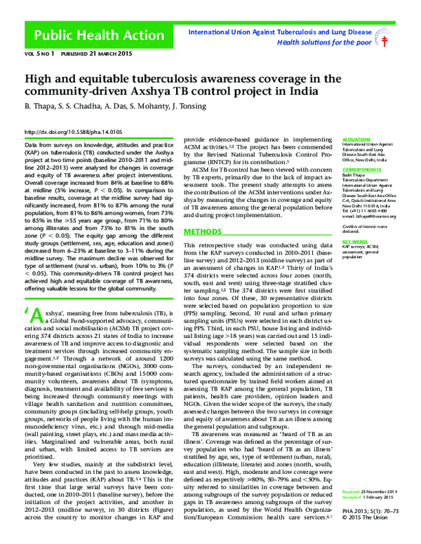 (PDF) High and equitable tuberculosis awareness coverage in the ...